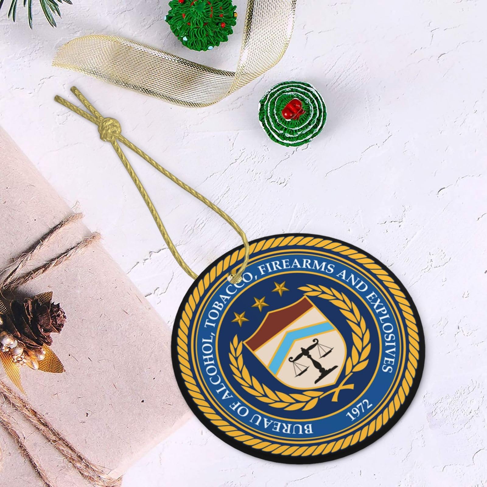 US Bureau of Alcohol Tobacco and Firearms ATF Charming Ceramic Christmas Tree Hanging Ornaments 2.9in Elevate Home Decor Indoors Outdoors