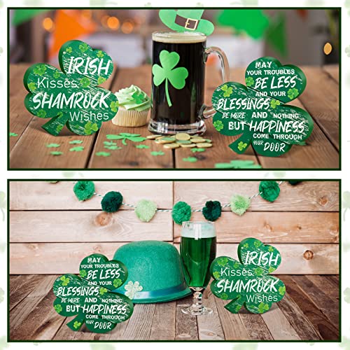2 Pcs St Patrick's Day Table Wooden Signs Shamrocks Ornaments Irish Themed 5.91x5.78 Inch Lucky Tabletop St. Patrick's Table Decor Rustic Wood Centerpieces Green Shamrock Blocks Office Home Decor