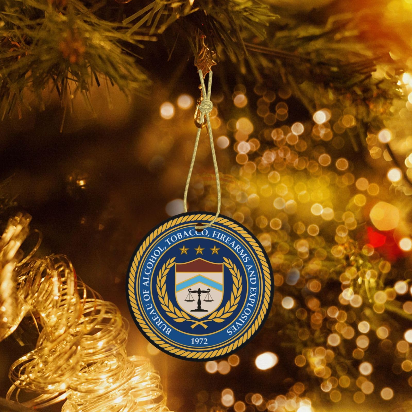 US Bureau of Alcohol Tobacco and Firearms ATF Charming Ceramic Christmas Tree Hanging Ornaments 2.9in Elevate Home Decor Indoors Outdoors