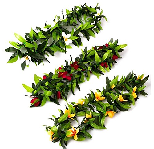 Besutolife Hawaiian Luau Leis Tropical Artificial Flower Leis Necklaces for Graduation Hula Costume Beach Party Hawaiian Luau Party 3 PCS