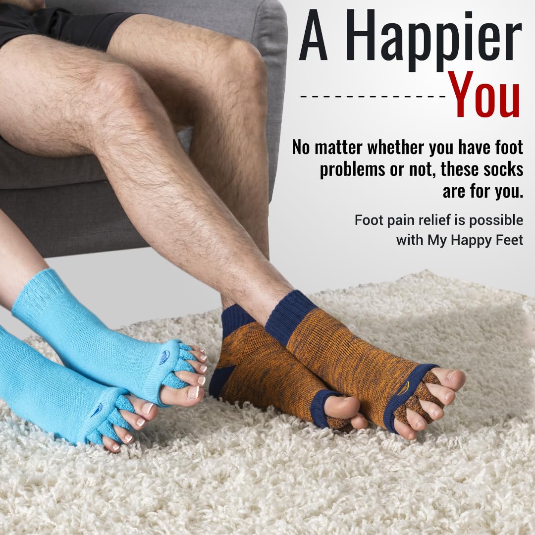 Foot Alignment Socks with Toe Separators by My Happy Feet | for Men or Women | Charcoal (Large)