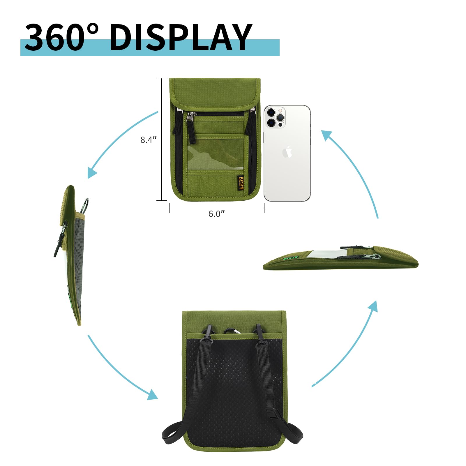 Lufyzora Passport Holder Neck Pouch for Women&Men Adjustable Strap Neck Wallet for Traveling RFID Blocking Travel Wallet (Green)