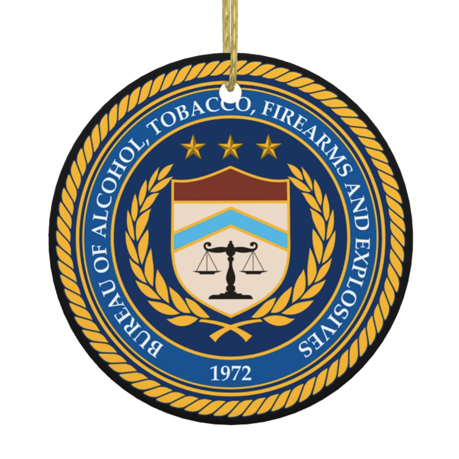 US Bureau of Alcohol Tobacco and Firearms ATF Charming Ceramic Christmas Tree Hanging Ornaments 2.9in Elevate Home Decor Indoors Outdoors