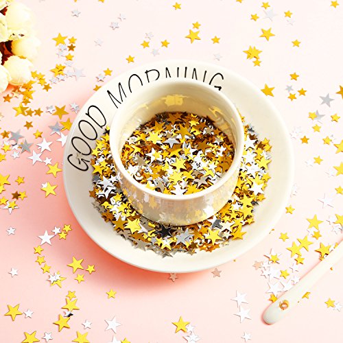 60 g Star Confetti Glitter Star Table Confetti Metallic Foil Stars for Party Wedding Festival Decorations (Gold Silver 60g, 10mm and 6mm)