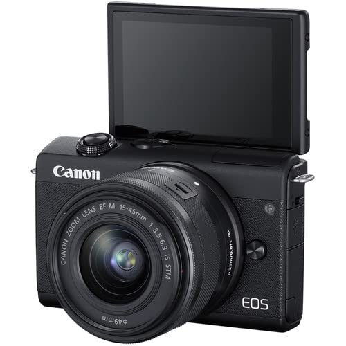 Canon EOS M200 Mirrorless Digital Camera (Black) w/EF-M 15-45mm f/3.5-6.3 is STM + Wide-Angle and Telephoto Lenses + Portable Tripod + 64GB Memory Card + Deluxe Accessory Bundle (Renewed)