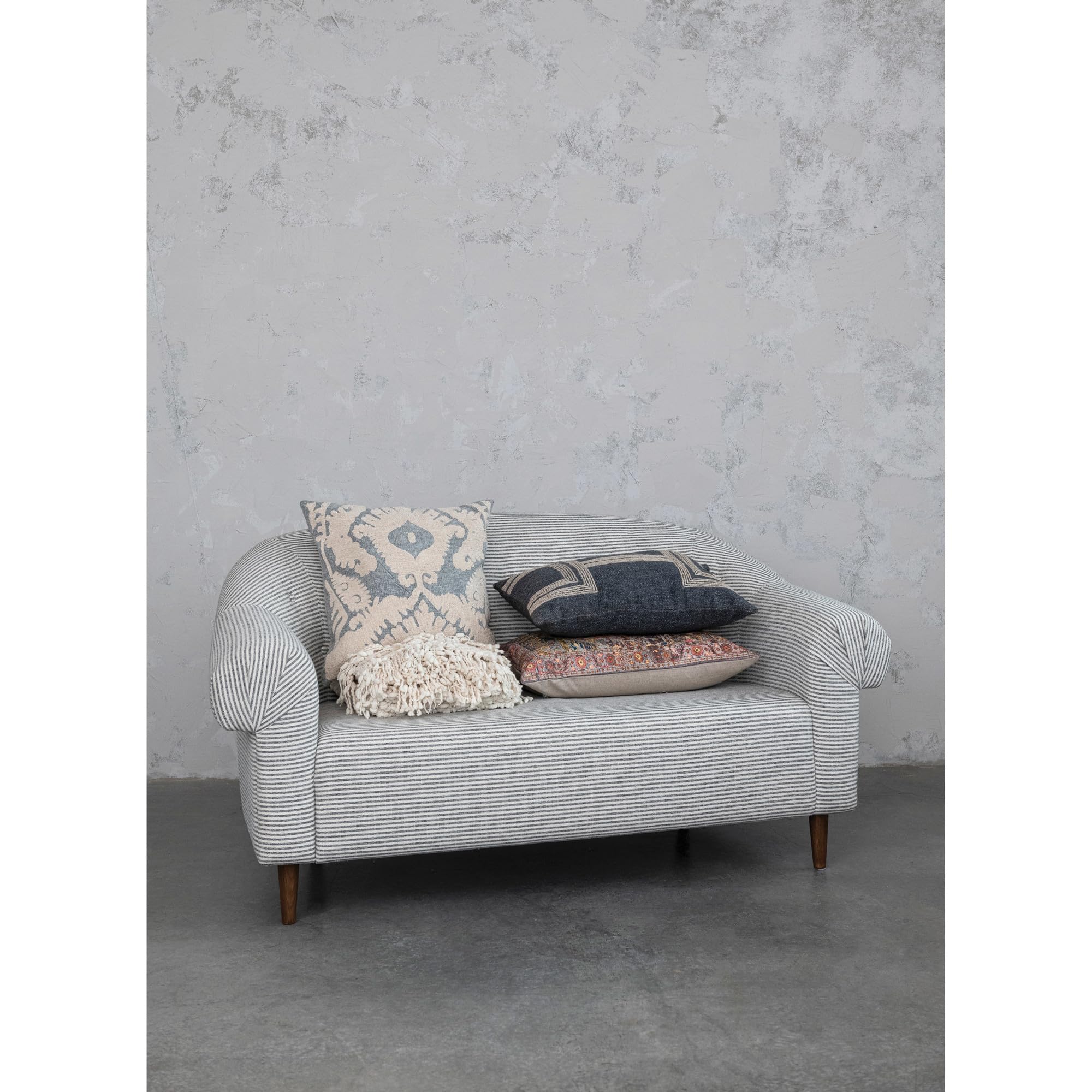 Creative Co-Op 24 Inches Cotton Blend Lumbar Jute Embroidery, Charcoal and Natural Pillow, Gray