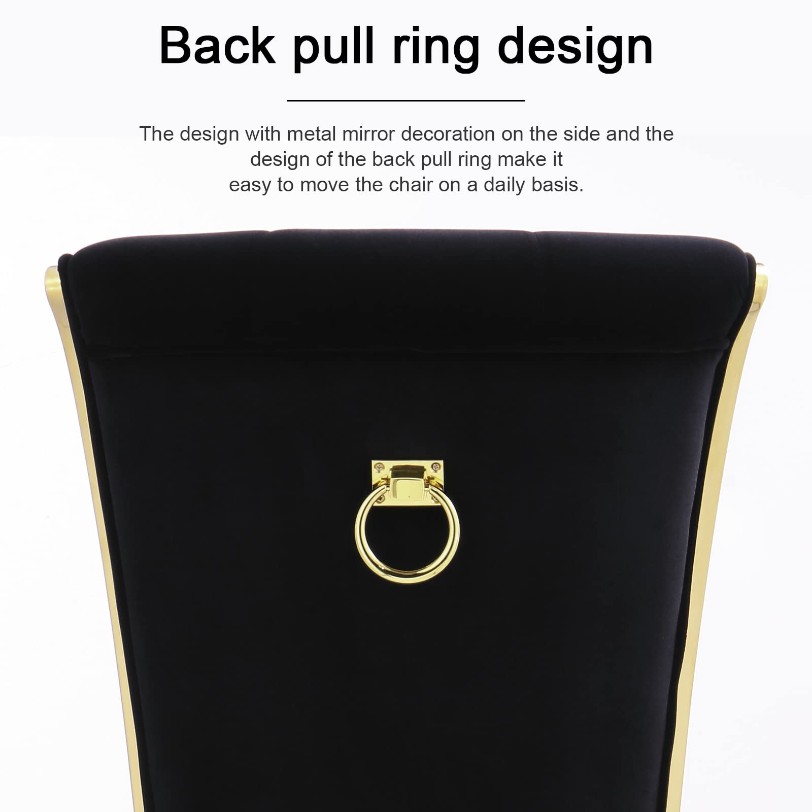 Asday Black Velvet Dining Chairs, Metal Back Ring Pull Trim and Golden Legs, Black and Gold Dining Chair for Dining Room, Apartment, Kitchen (Black, Set of 12)