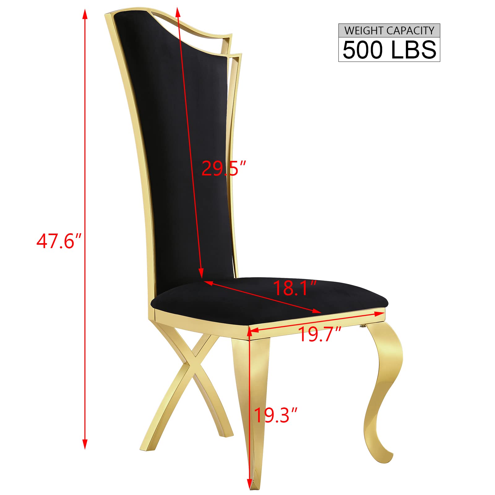 Asday Black and Gold Dining Chairs Set of 12, Streamlined High Back Kitchen and Dining Room Chairs for Large Dining Table,Restaurant,Party