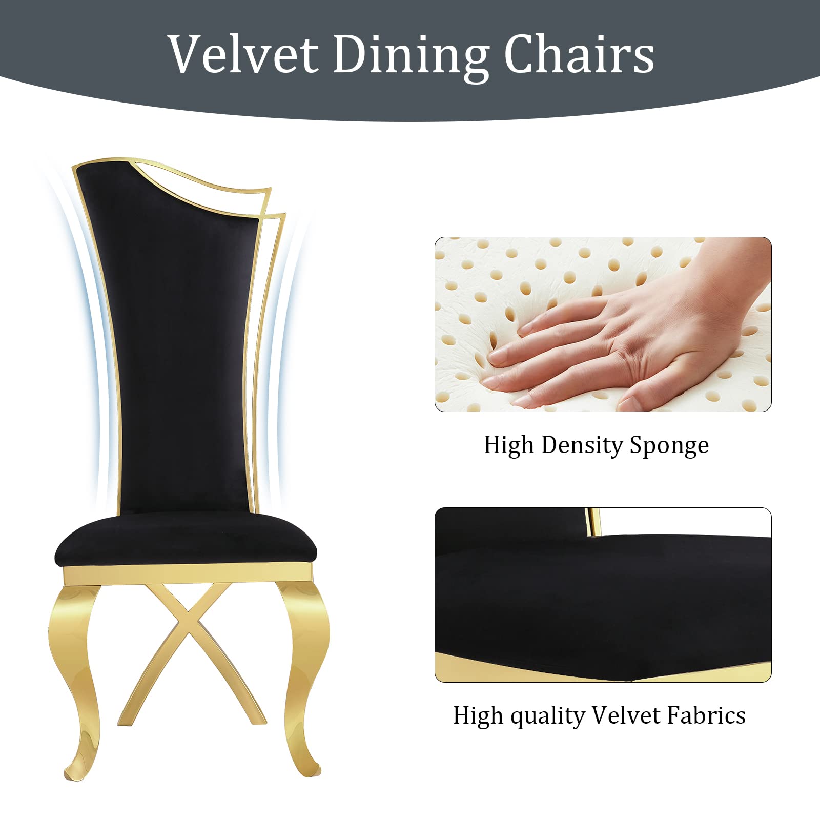 Asday Black and Gold Dining Chairs Set of 12, Streamlined High Back Kitchen and Dining Room Chairs for Large Dining Table,Restaurant,Party