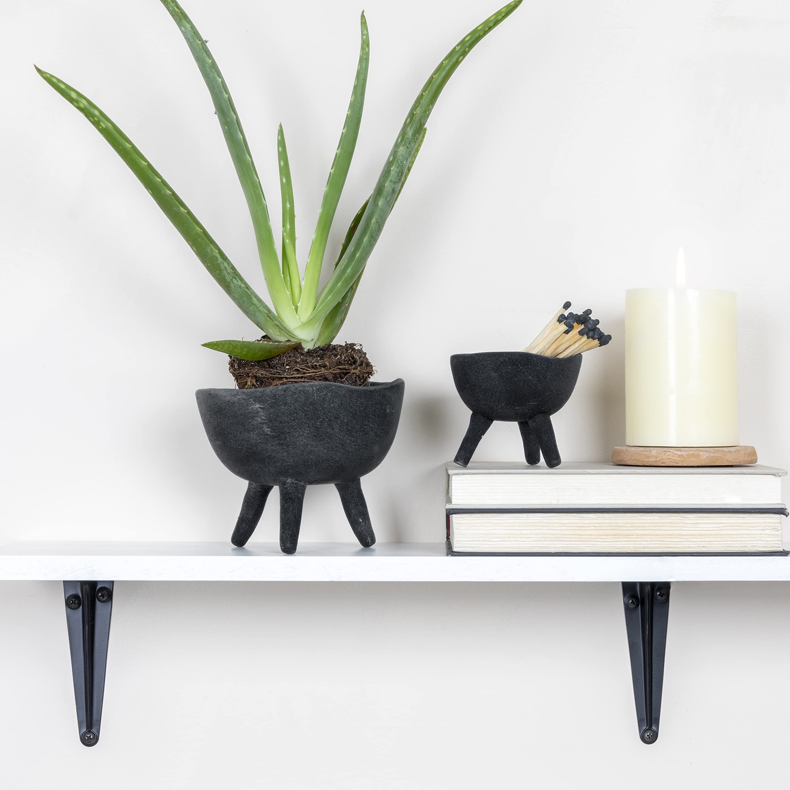 Creative Co-Op Boho Terracotta Footed Planter, Matte Black