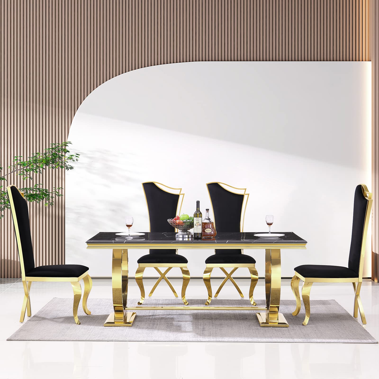 Asday Black and Gold Dining Chairs Set of 12, Streamlined High Back Kitchen and Dining Room Chairs for Large Dining Table,Restaurant,Party