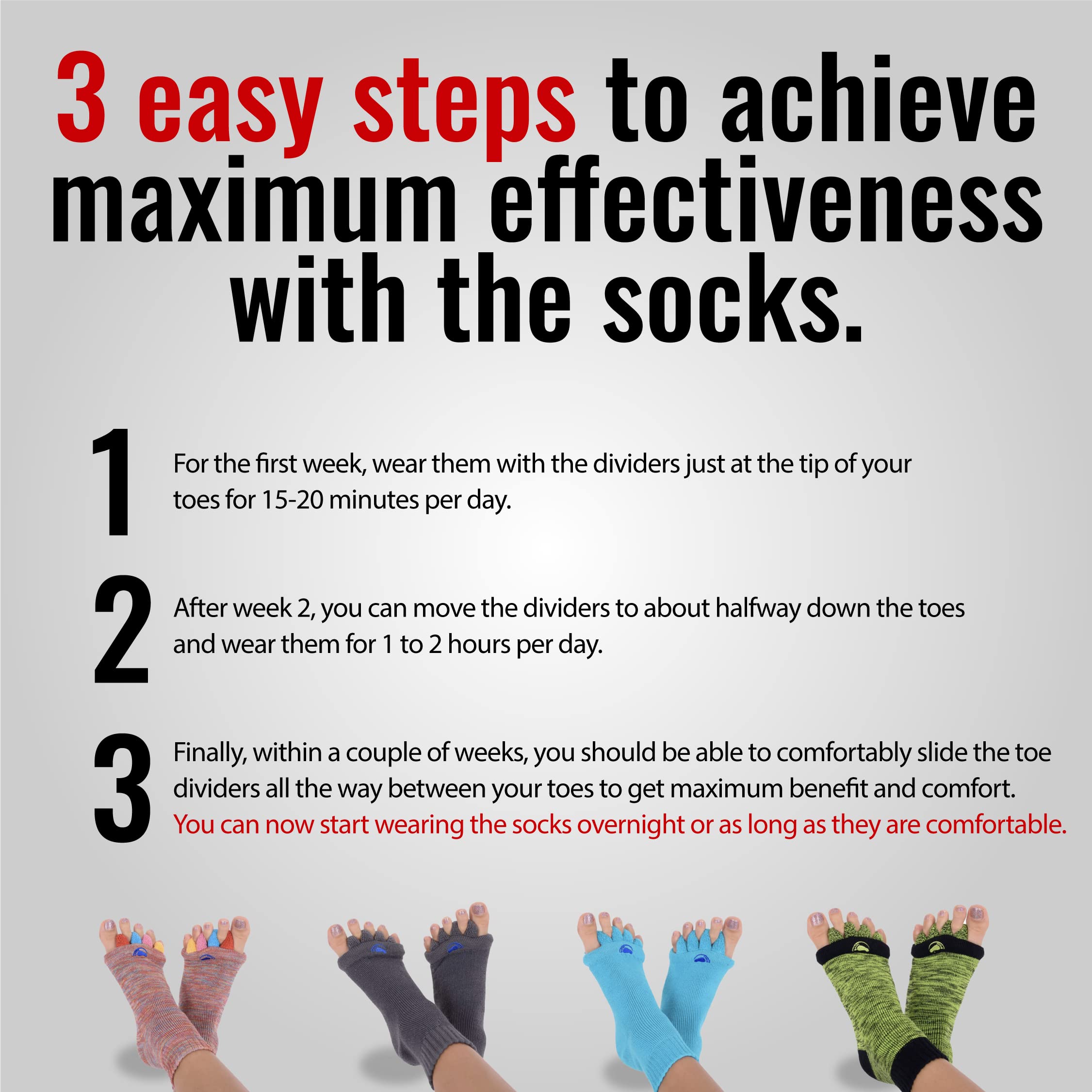 My Happy Feet Foot Alignment Socks with Toe Separators for Men or Women | Multicolor