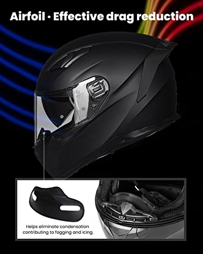ILM MIPS Motorcycle Full Face Helmet Pinlock Insert Anti Fog Dual Visor Racing Casco de Moto Men Women DOT Model 129M(Matte Black Large)