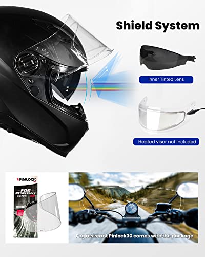 ILM MIPS Motorcycle Full Face Helmet Pinlock Insert Anti Fog Dual Visor Racing Casco de Moto Men Women DOT Model 129M(Matte Black Large)