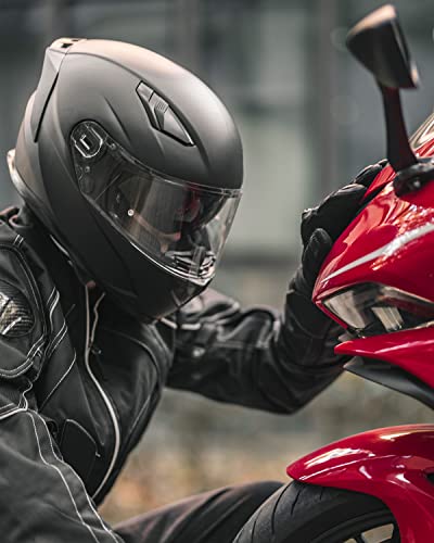 ILM MIPS Motorcycle Full Face Helmet Pinlock Insert Anti Fog Dual Visor Racing Casco de Moto Men Women DOT Model 129M(Matte Black Large)