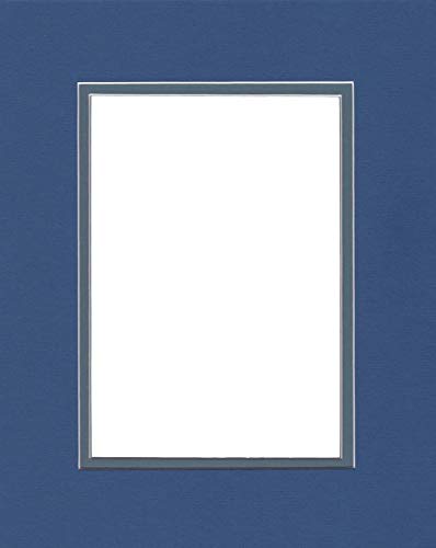 Pack of (5) 11x14 Double Acid Free White Core Picture Mats Cut for 8x10 Pictures in Royal Blue and Slate Blue