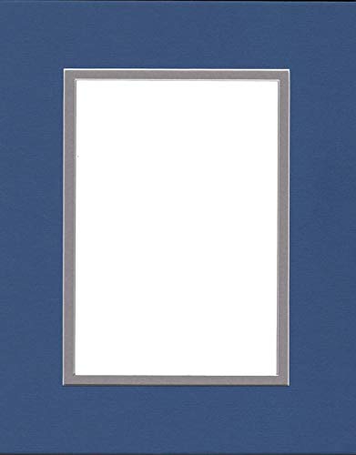 Pack of (5) 11x14 Double Acid Free White Core Picture Mats Cut for 8x10 Pictures in Royal Blue and Ocean Grey