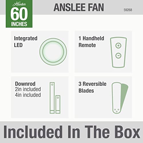 Hunter Fan Company, 59290, 60 inch Bureau Matte Black Ceiling Fan with LED Light Kit and Handheld Remote