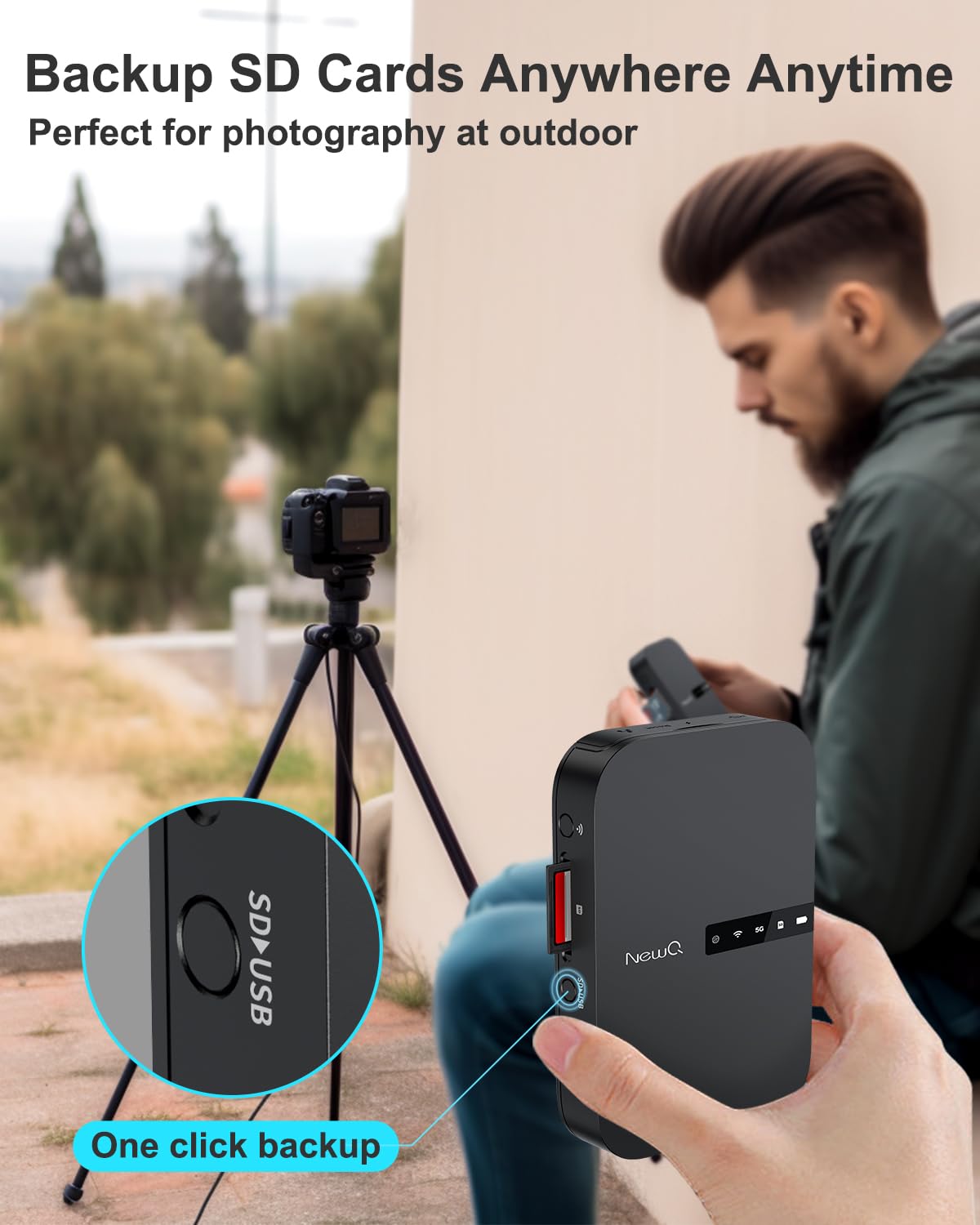 Wireless SD Card Reader for iPhone iPad: NewQ Filehub External Memory Card Reader Adapter Transfer Files from Camera SD & Micro SD to SSD & USB Drive Compatible with Phone | Computer | MacBook