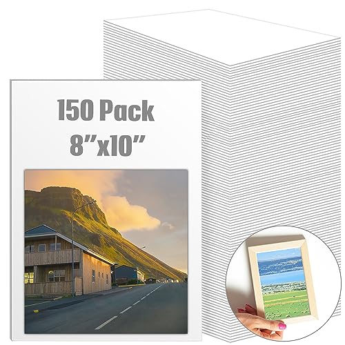 Jetec 150 Sheet Double Sided Picture Mats 8 x 10 Inch Photo Frame Mat Backing Boards Picture Mat Matte Backboards Bevel Cut 1/16", 4 Ply Thickness for Frames, Artworks, Prints, Pictures(White)
