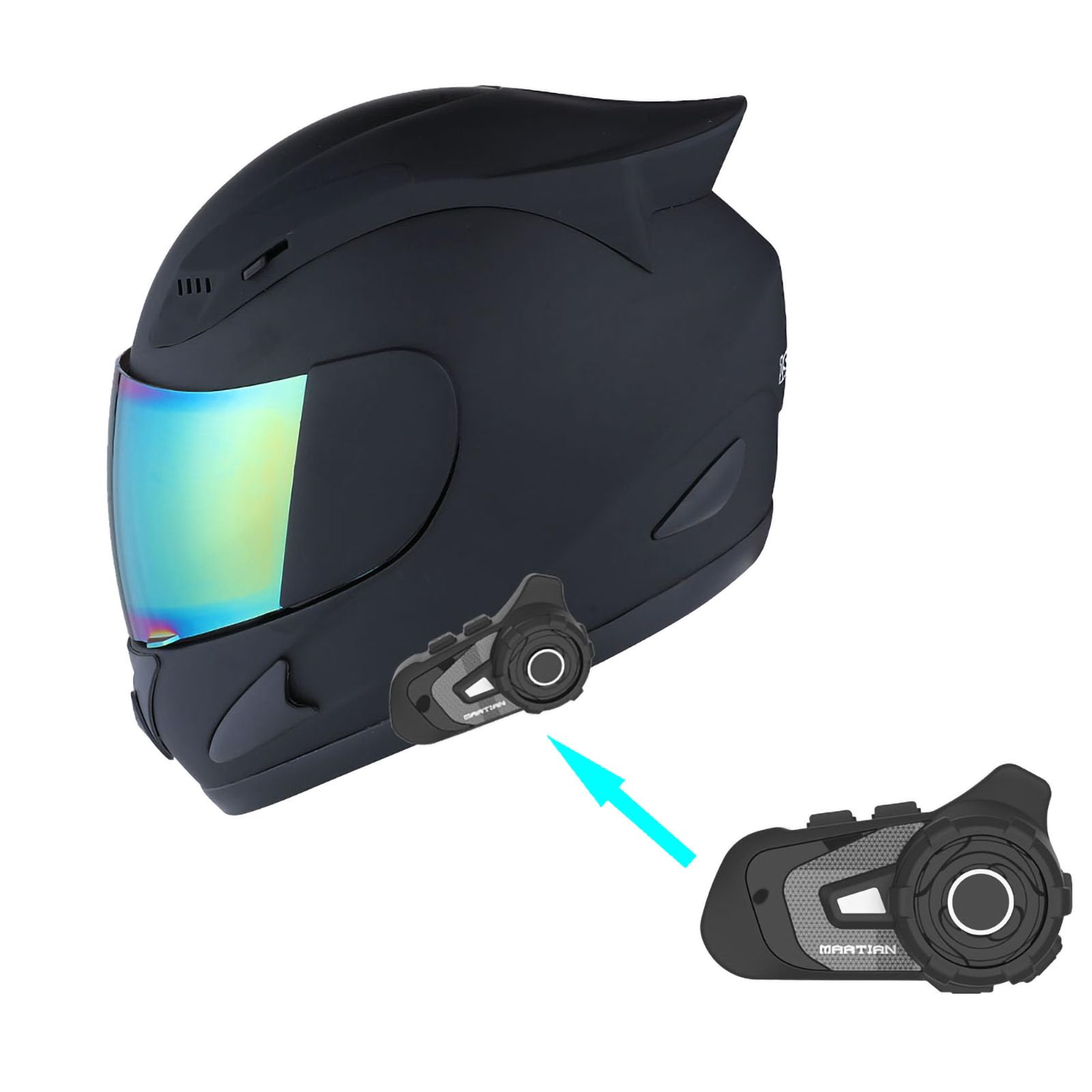 1Storm Motorcycle Bike Full Face Helmet Mechanic + Motorcycle Bluetooth Headset: Matt Black