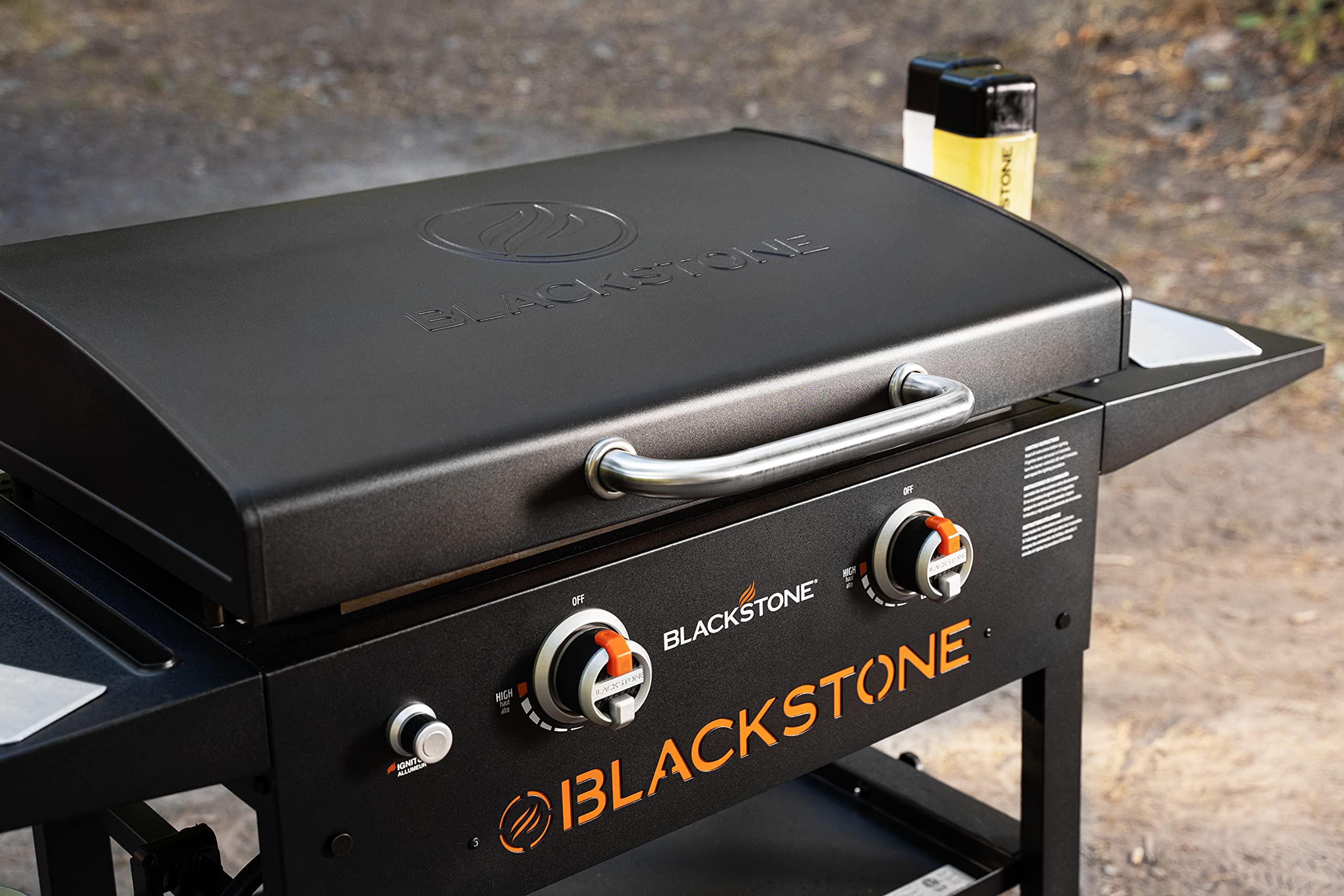 Blackstone 1883 Gas Hood & Side Shelves Heavy Duty Flat Top Griddle Grill Station 28 inch Black & 5017 Grease Cup Liners for Rear Grease Griddles - 10-Pack