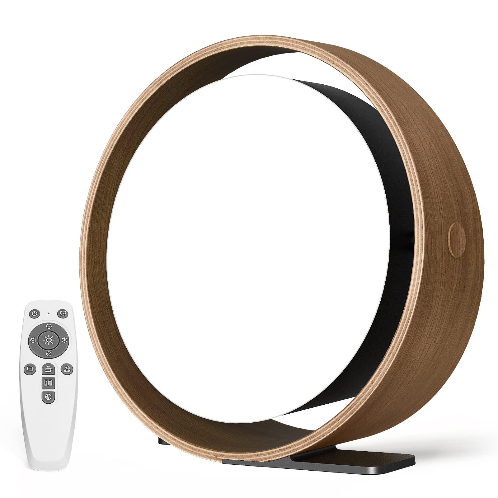 ALBINA Light Therapy Lamp, UV-Free 10,000 Lux Full Spectrum Happy Mood Lamp with RF Remote Control, Wooden Round Frame Sunlight Lamp for Home with Adjustable Color, Brightness, Timer, Memory