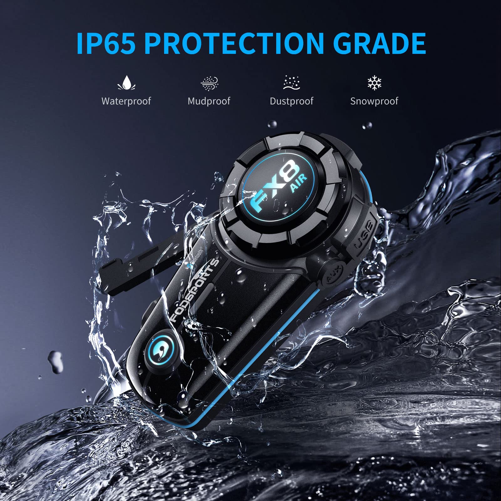 Fodsports FX8 AIR Motorcycle Bluetooth Headset, 1000M Motorcycle Communication Systems with 3 Sound Effects, Hands-Free Helmet Intercom with CVC Noise Cancellation, IP65 Waterproof, FM Radio, 1 Pack