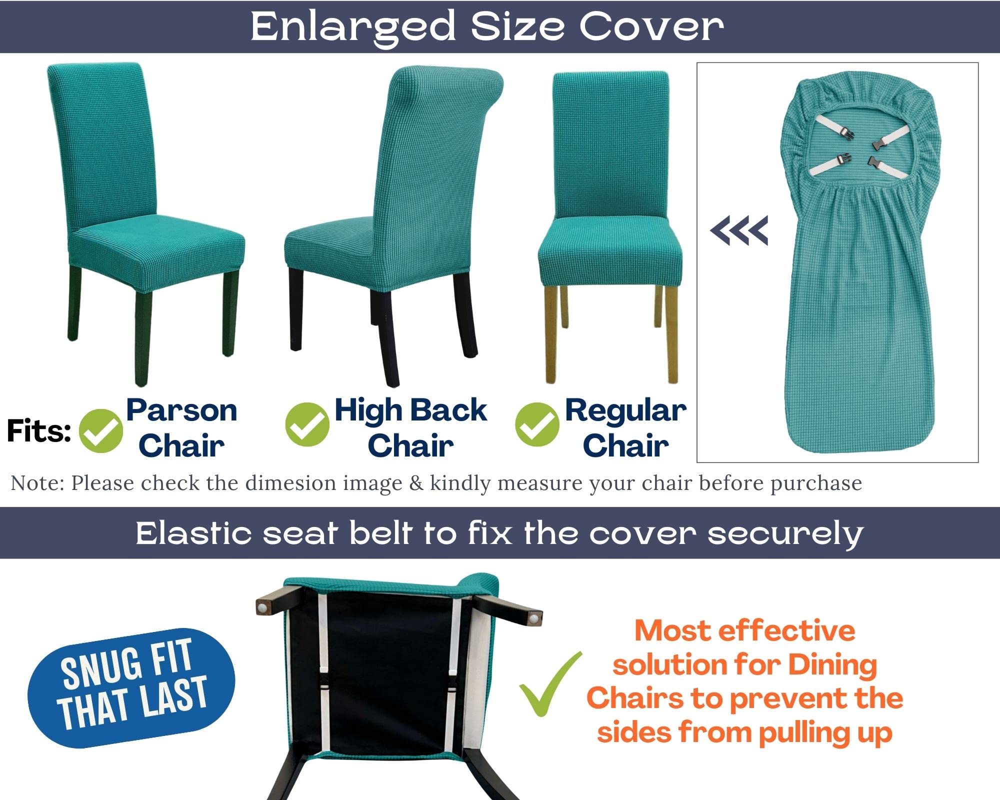 SPRINGRICO 4 Pack Dining Room Chair Covers with seat Belt, Stretch Parsons Chair Slipcover Washable Kitchen Dining Chair Cover Removable Seat Protector Set of 4, S1- Teal