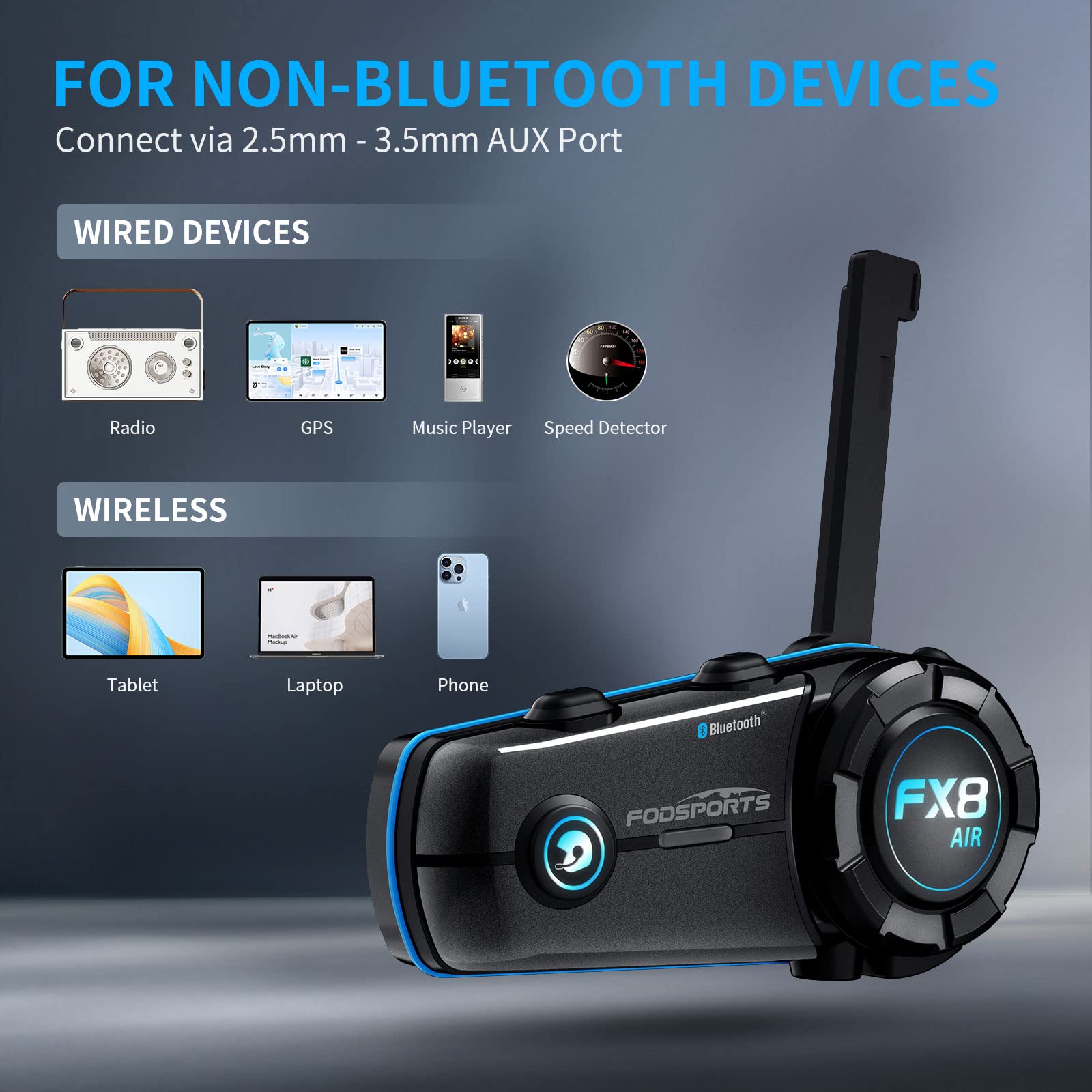 Fodsports FX8 AIR Motorcycle Bluetooth Headset, 1000M Motorcycle Communication Systems with 3 Sound Effects, Hands-Free Helmet Intercom with CVC Noise Cancellation, IP65 Waterproof, FM Radio, 1 Pack