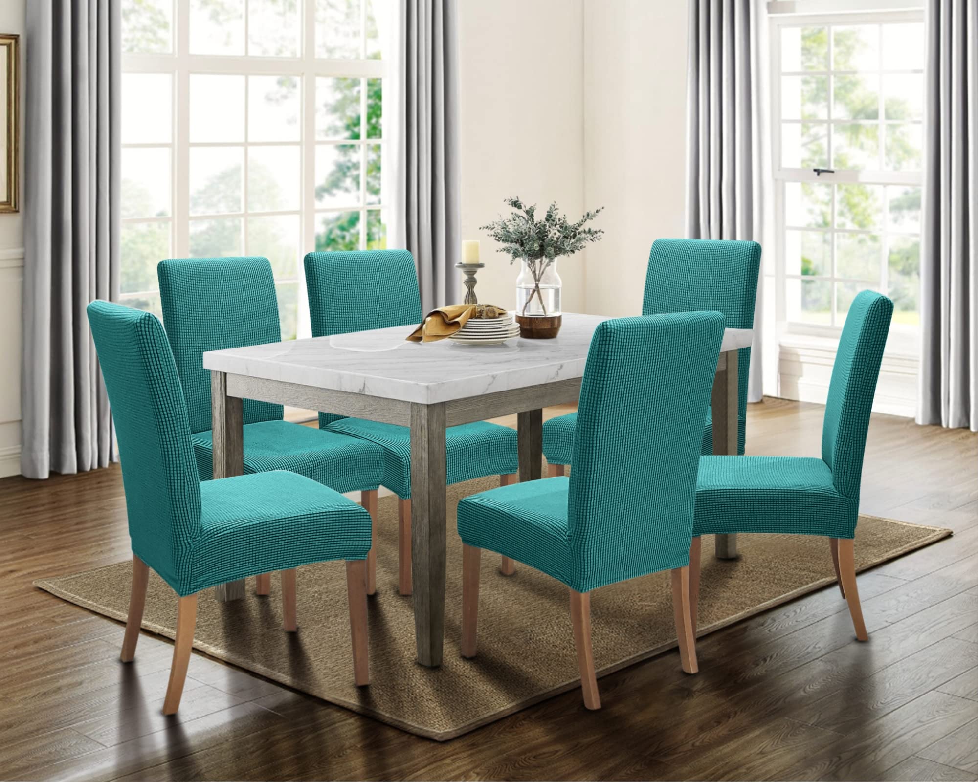 SPRINGRICO 4 Pack Dining Room Chair Covers with seat Belt, Stretch Parsons Chair Slipcover Washable Kitchen Dining Chair Cover Removable Seat Protector Set of 4, S1- Teal