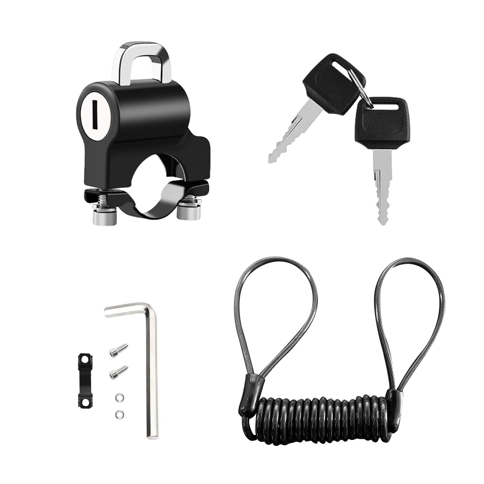 Augeny Motorcycle Helmet Lock Anti-Theft, Metal Tamper-Proof Portable Helmet Safety Lock with 2 Keys, 22-26mm Universal Helmet Accessories for Motorbike Scooter Street Bike (Lock & Black Rope)