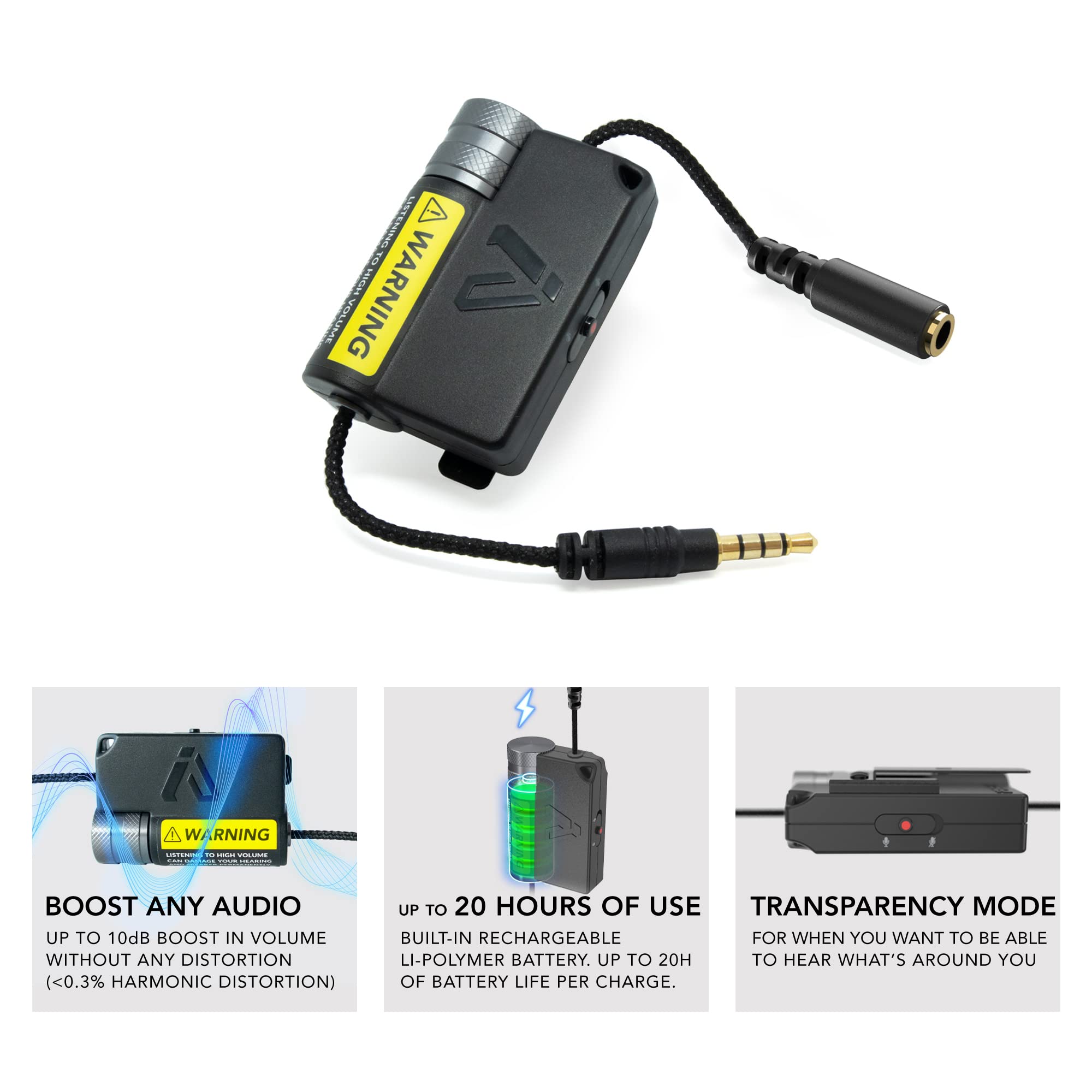 Small Portable Headset Amplifier 3.5mm Input and Output - IASUS EAR3H Amp Boosts 10dB Compatible with Most Helmet Comms and Speakers, Smartphones for Motorcycle, Electric Bike, Scooter Helmets