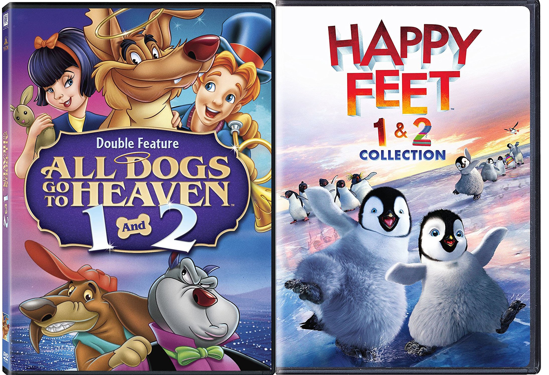 Animated Penguins and Dogs Collection - Happy Feet 1 & 2 and All Dogs Go to Heaven 1 & 2 4-Movie Bundle