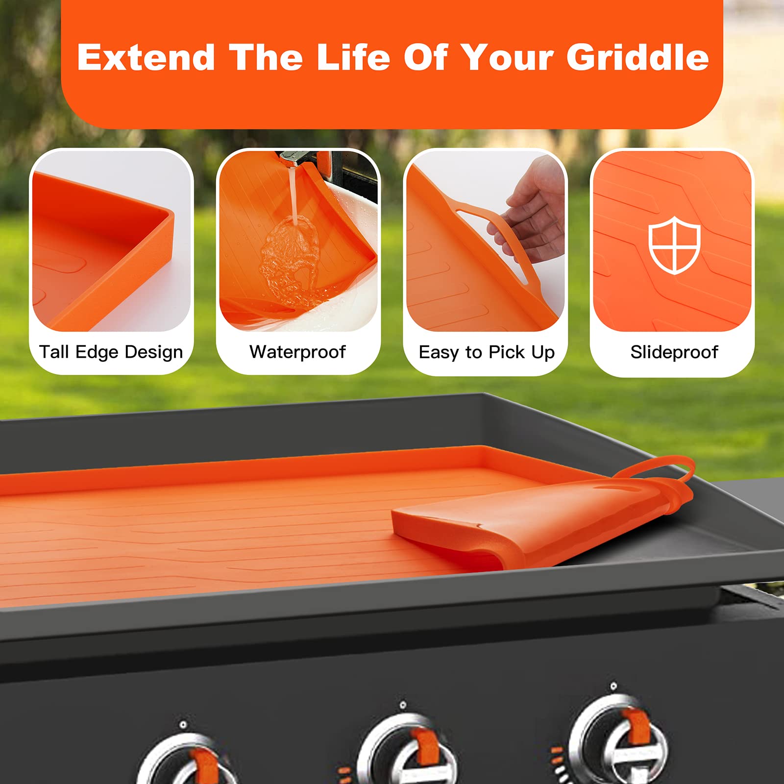 Griddle Mat Silicone Protective Cover, 28" Silicone Grill Cover Blackstone Accessories Protective Mat Cover for Blackstone 28 Inch Griddle - Heavy Duty Food Grade Silicone BBQ Grill 28" x 18"