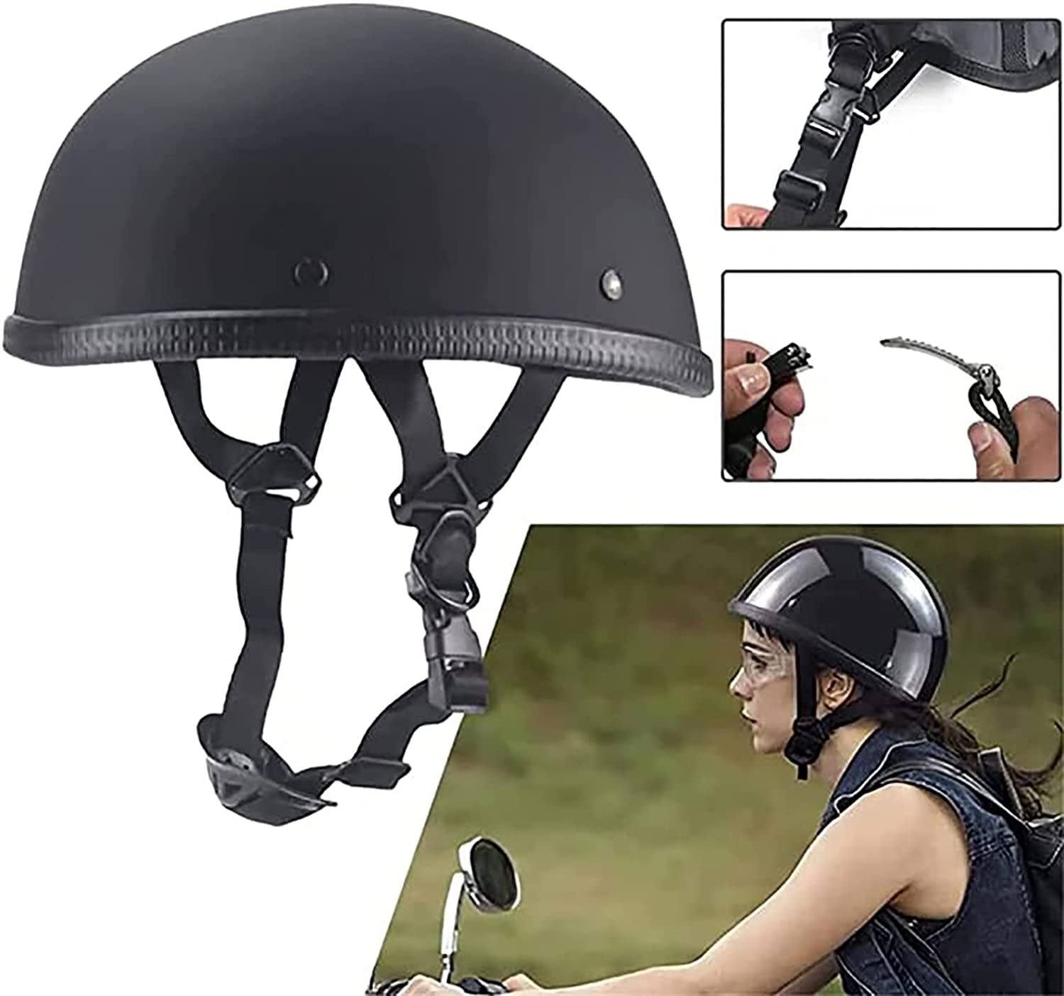 Motorcycle Half Helmet, DOT Approved Adult Men Women Retro Open Face Bike-Helmets, Bicycle/Skateboard Helmet for Adults, Bike, Skate, Scooter, Longboard Half Shell Helmet (Matte Black, Medium)