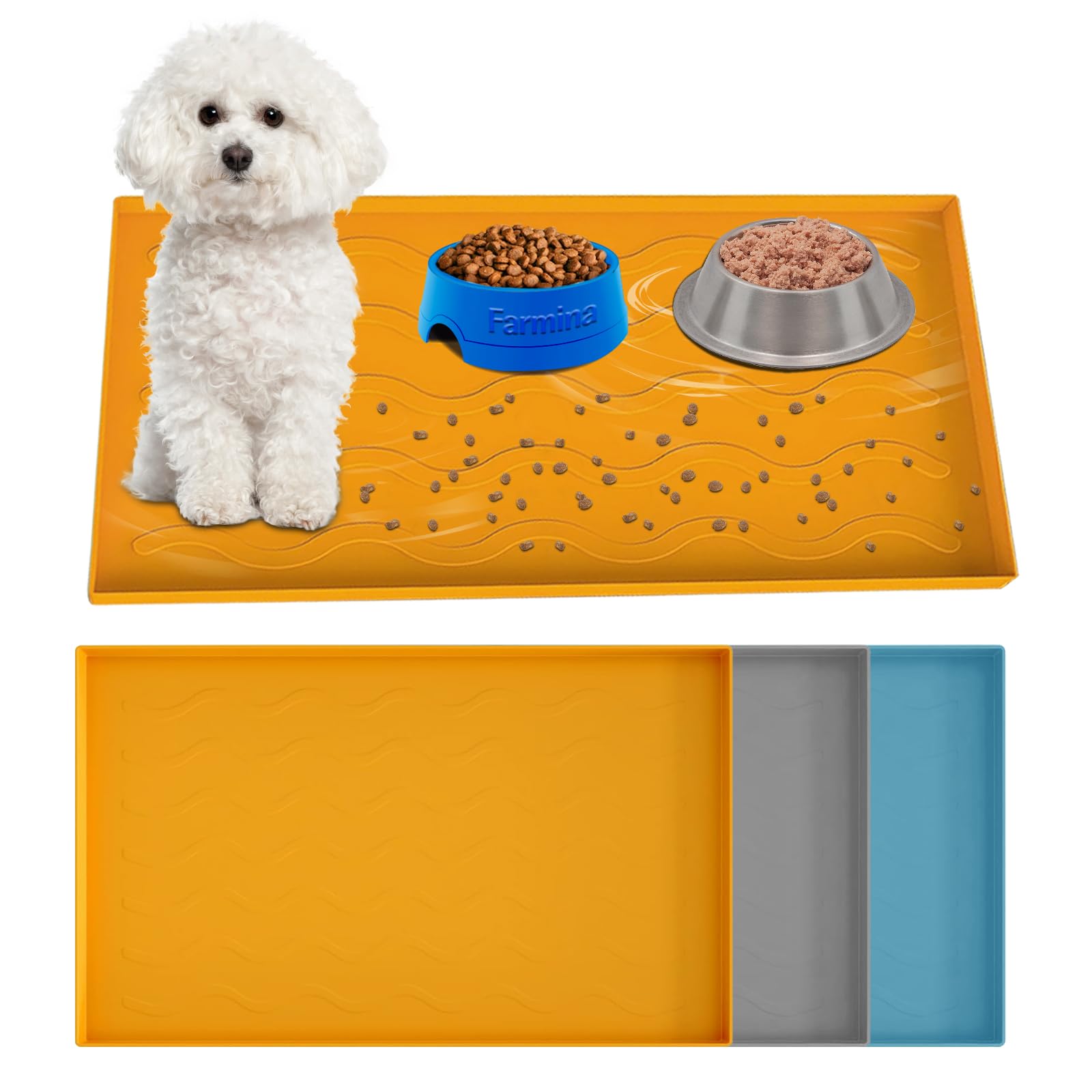 Pet Dog Cat Food Mat Silicone Dog Mat for Food and Water 28” Pet Feeding Mat Dog Bowl Mat Orange Pet Food Placemat