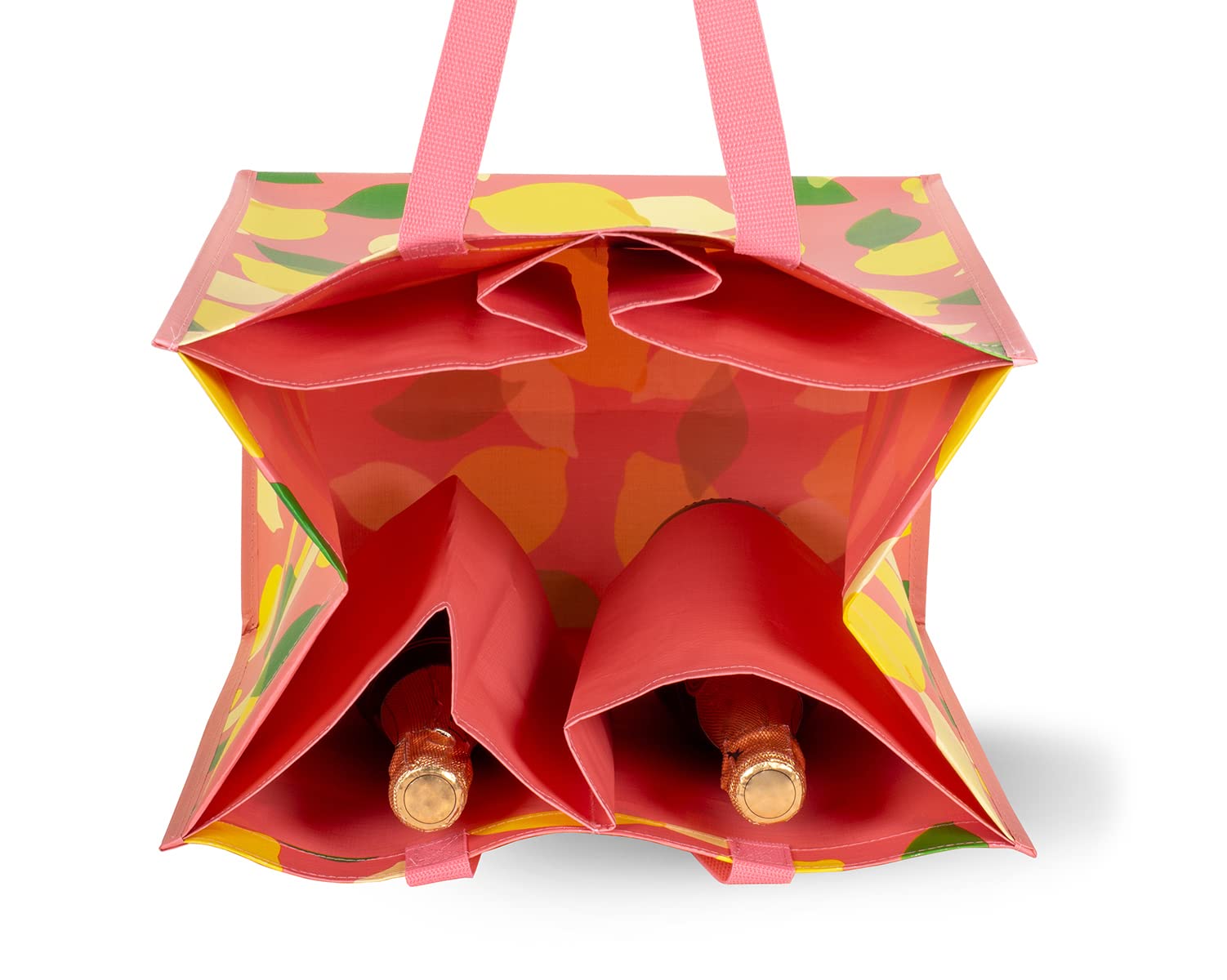 kate spade new york Pink Reusable Shopping Bag, Grocery Tote with Shoulder Straps, Large Collapsible Tote, Lemon Toss