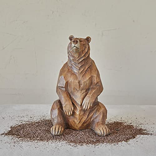 Creative Co-Op 8-3/4"L x 8-1/4"W x 12-3/4"H Resin Sitting Bear, Wood Finish Brown