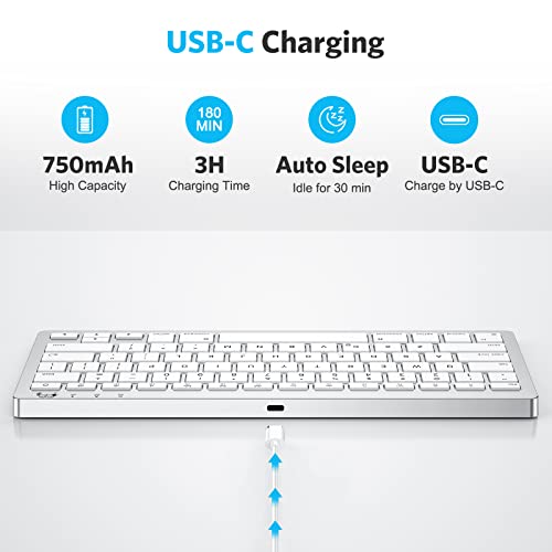 Emetok Bluetooth Keyboard for Mac [7-Colors Backlit, Aluminum Base], Ultra Slim Rechargeable Bluetooth 5.1 Keyboard [Upgraded Scissor Keys] for MacBook Air/Pro, iMac, iMac Pro, Mac Mini/Pro, Silver
