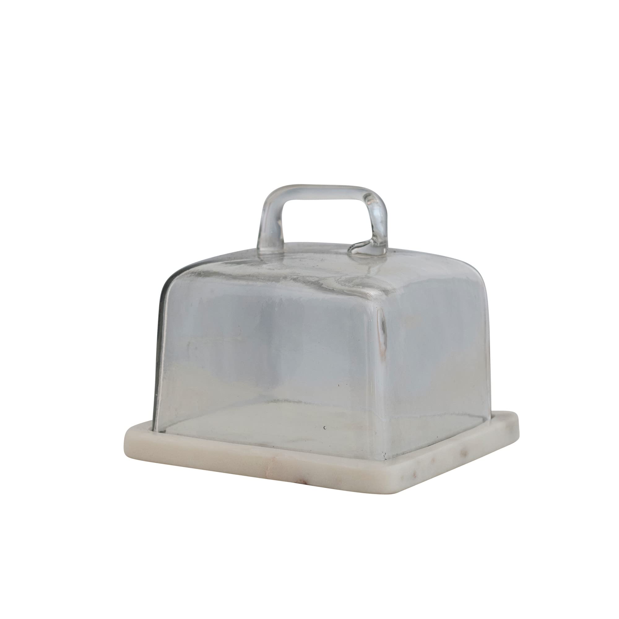 Creative Co-Op Glass Marble Base, Clear and White Cloche