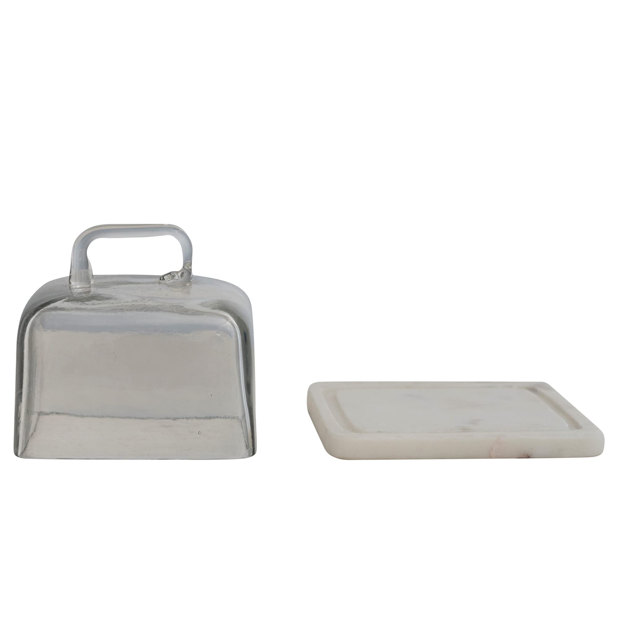 Creative Co-Op Glass Marble Base, Clear and White Cloche