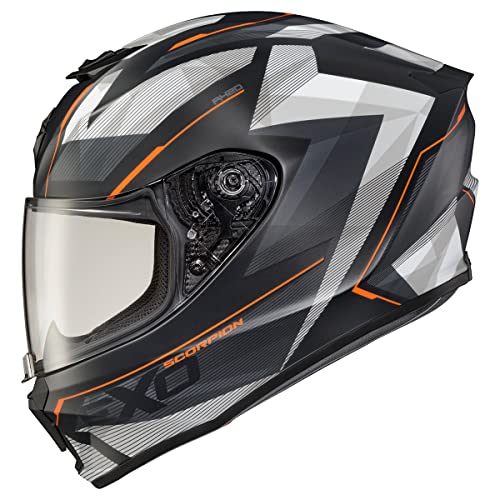 ScorpionEXO R420 Engage Full Face Polycarbonate Intergrated Bluetooth Speaker Pockets DOT Approved Unisex Adult Motorcycle Helmet (Orange - Large)