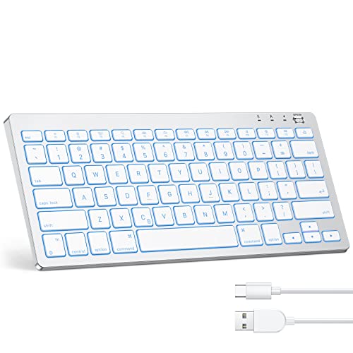 Emetok Bluetooth Keyboard for Mac [7-Colors Backlit, Aluminum Base], Ultra Slim Rechargeable Bluetooth 5.1 Keyboard [Upgraded Scissor Keys] for MacBook Air/Pro, iMac, iMac Pro, Mac Mini/Pro, Silver