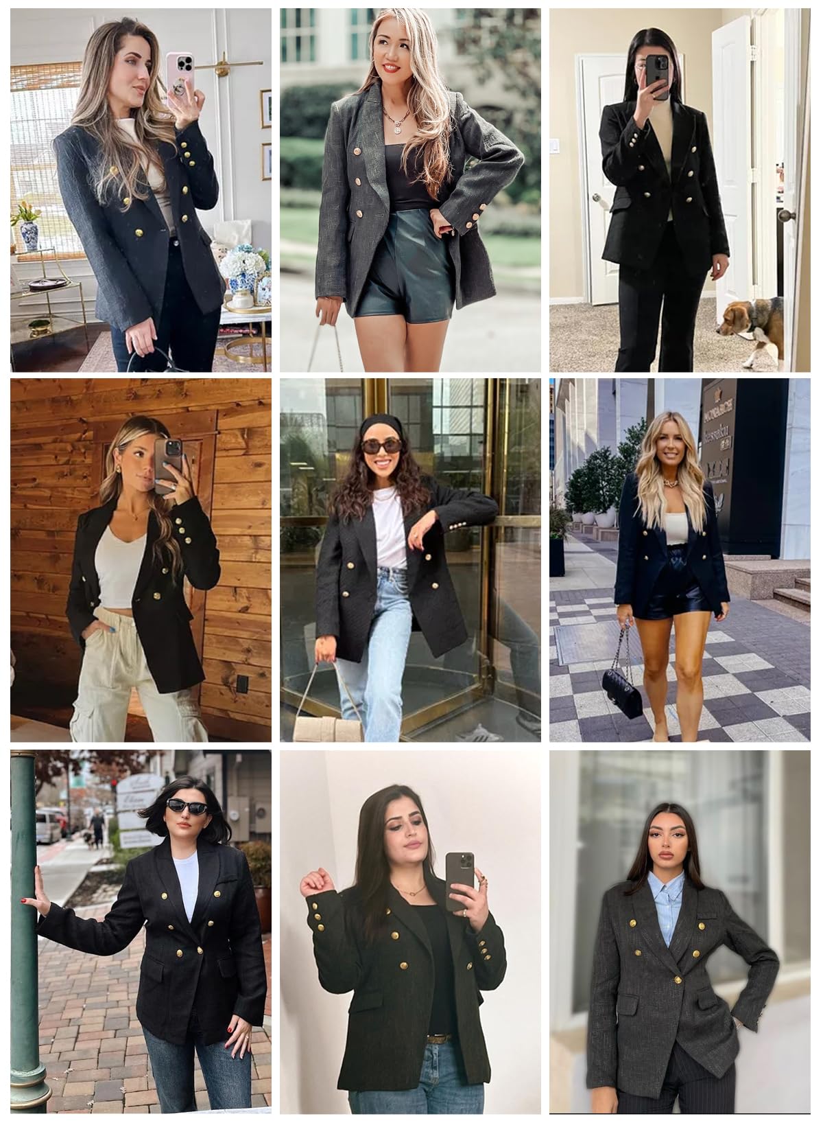 Happy Sailed Dressy Blazers for Women 2025 Classic Fall Long Sleeve Double Breasted Tweed Blazer Jackets Casual Lapel Collar Open Front Business Outfits Work Suits Professional Black Small