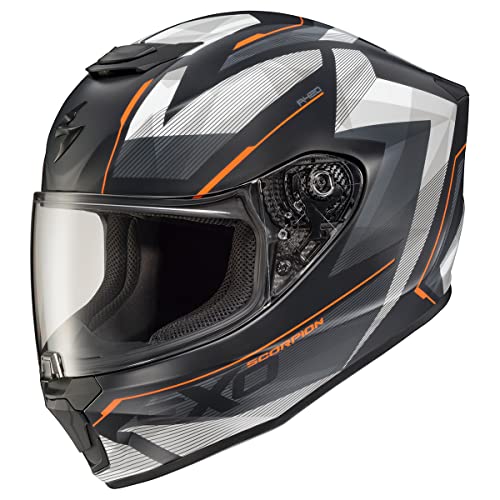 ScorpionEXO R420 Engage Full Face Polycarbonate Intergrated Bluetooth Speaker Pockets DOT Approved Unisex Adult Motorcycle Helmet (Orange - Large)