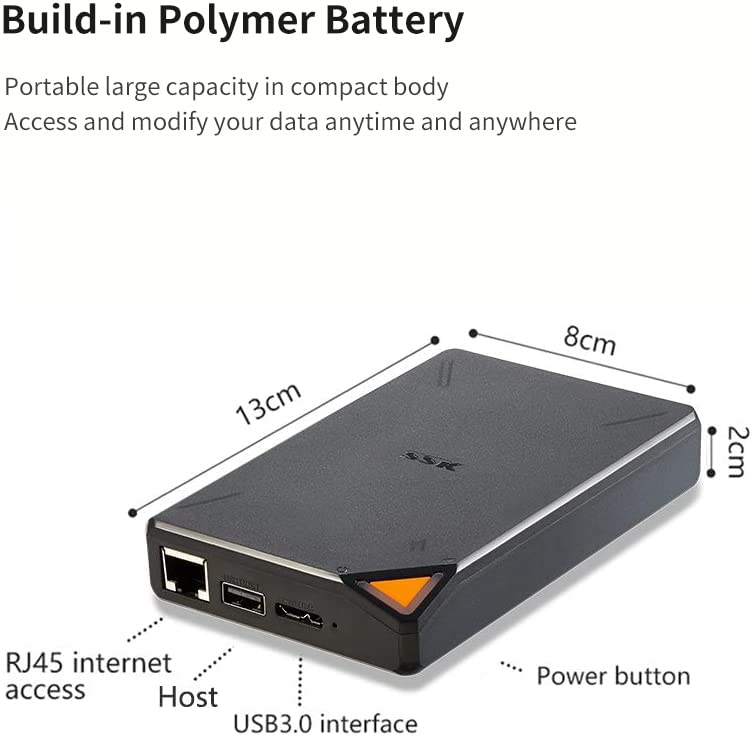 SSK 1TB Personal Cloud External Wireless Hard Drive Portable NAS Storage with WiFi Hotspot for Travel, Support Auto Backup Connect SD Card Reader Share Data for iPhone iPad Tablet Laptop