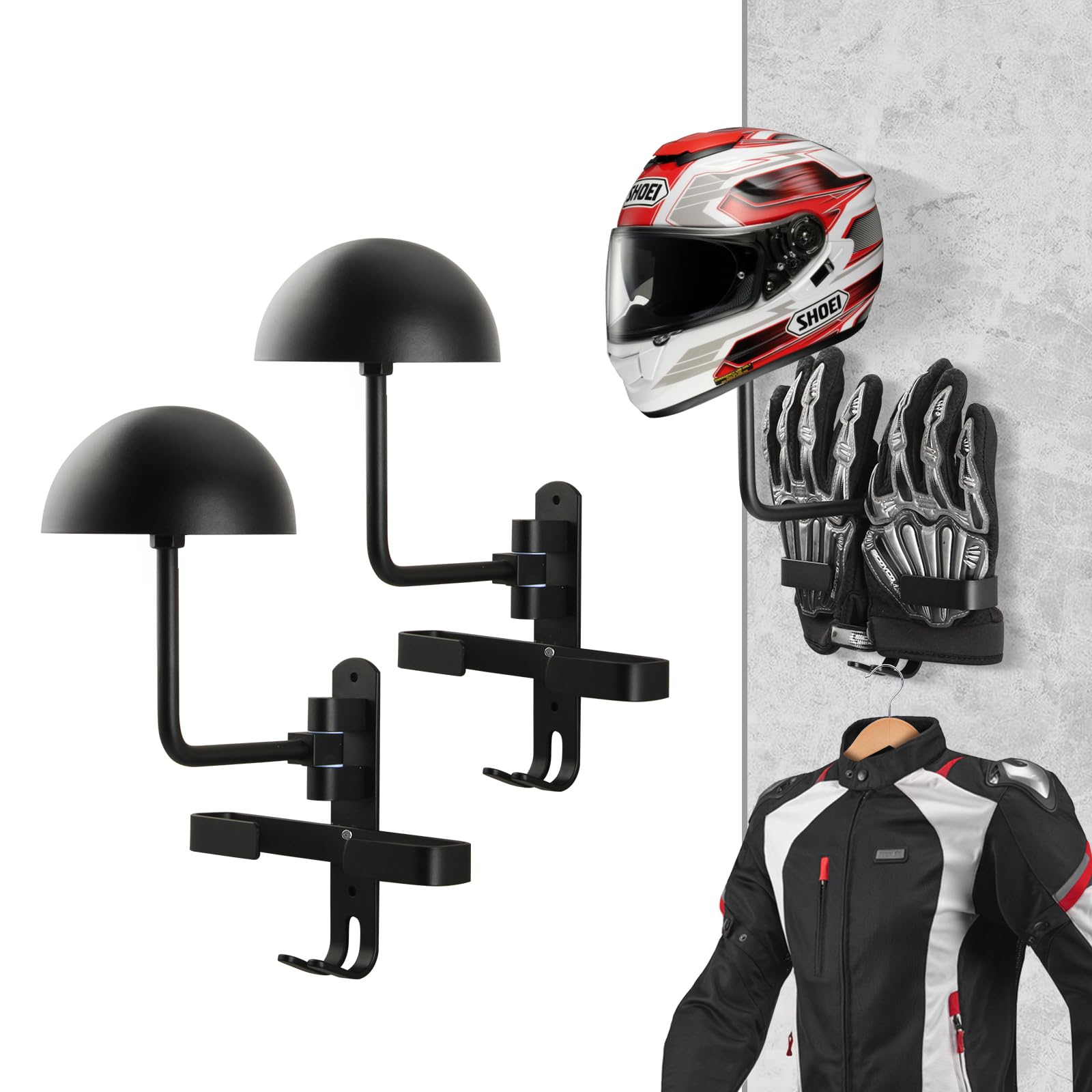 OPSOOPI Metal Helmet Holder Wall Mounted Motorcycle Helmet Holder, 180° Motorcycle Helmet Rack Helmet Hanger -2 Pack(2.6 inch)