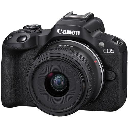 Canon EOS R50 Camera with Canon RF-S 18-45mm Lens + Commander Starter Kit + Lens Filters + CASE + 64GB Memory Card+Extra Battery (18PC Bundle)(Black) (Renewed)