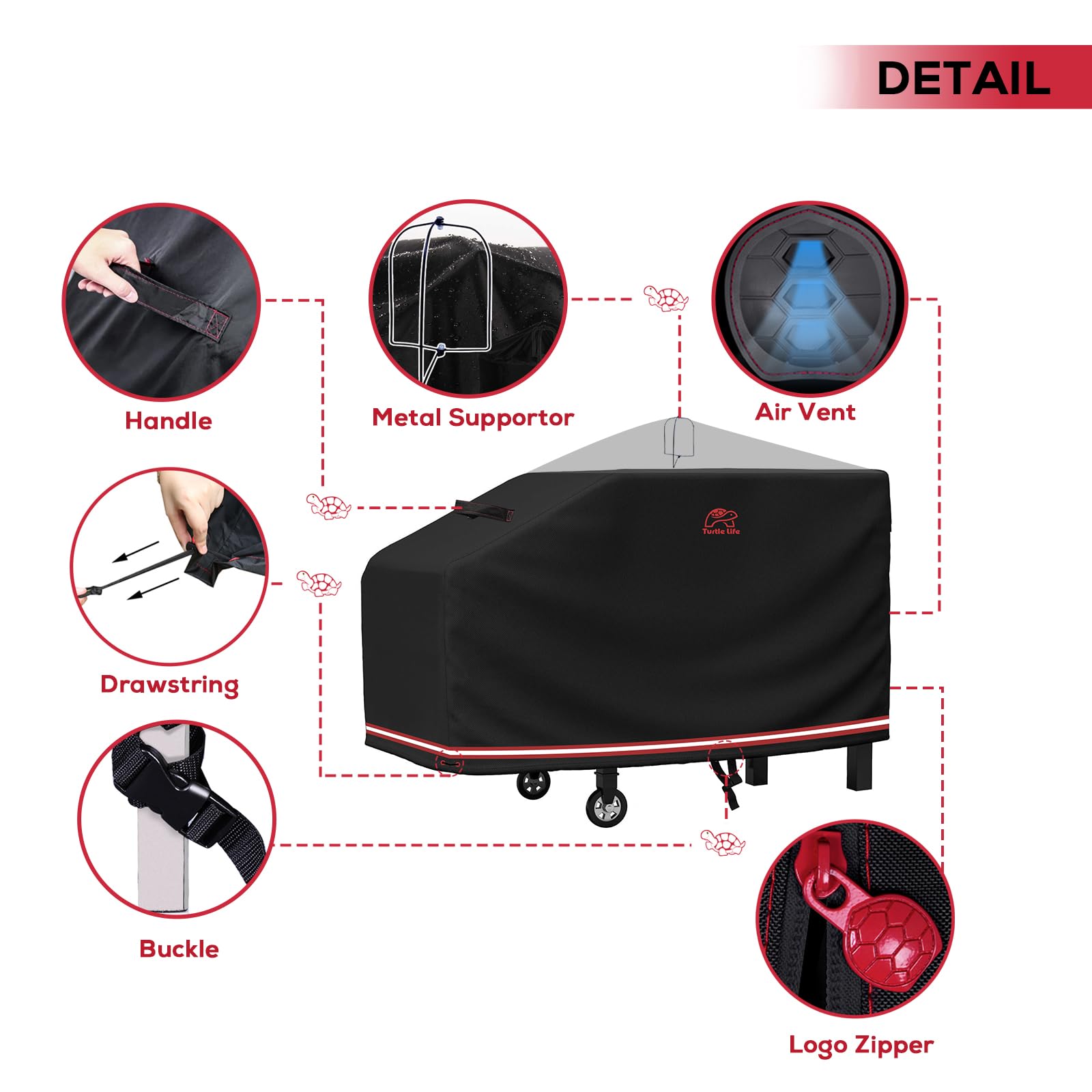 Turtle Life Grill Griddle Cover, Heavy Duty Flat Top Gas Smoke Grill Cover for 28" Blackstone Cooking Station, Medium, Black, 46" Wx24 Dx26 H